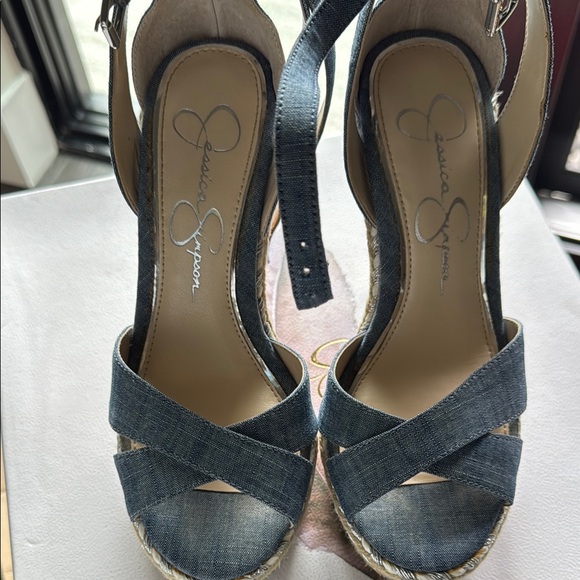 Jessica Simpson | Shoes | Jessica Simpson Blue Wedge Sandals With Denim ...